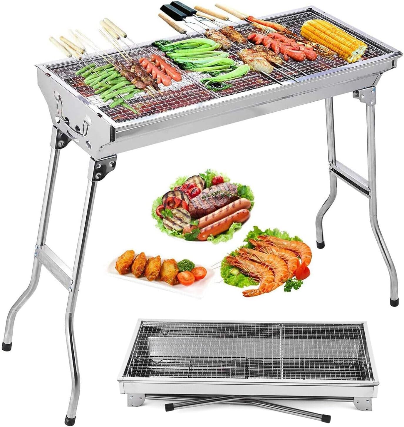 Portable Stainless Steel Charcoal Grill: Perfect for Camping & Garden Parties! Foldable ...