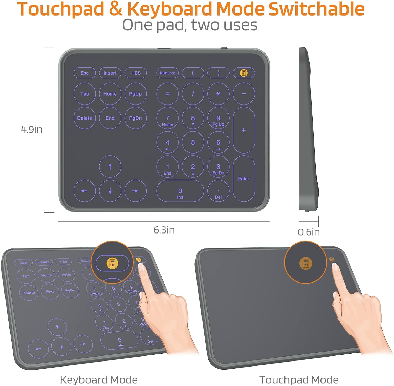 LTC Wired/Wireless Bluetooth Trackpad & Numpad, Portable Built-in Multi ...