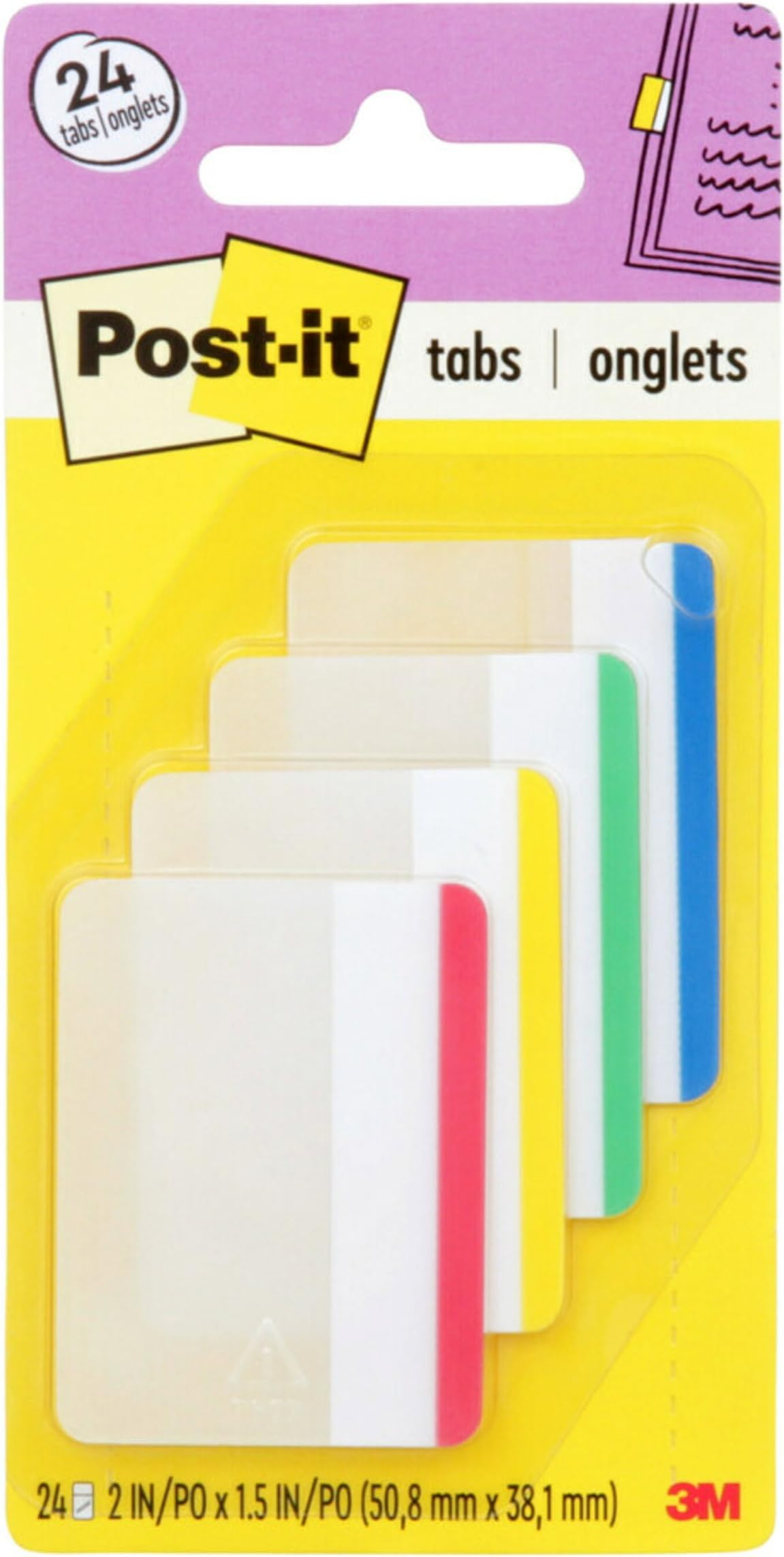 Post-it Tabs, 2-Inches Lined, 4 Assorted Primary Colors, 6-Tabs/Color ...