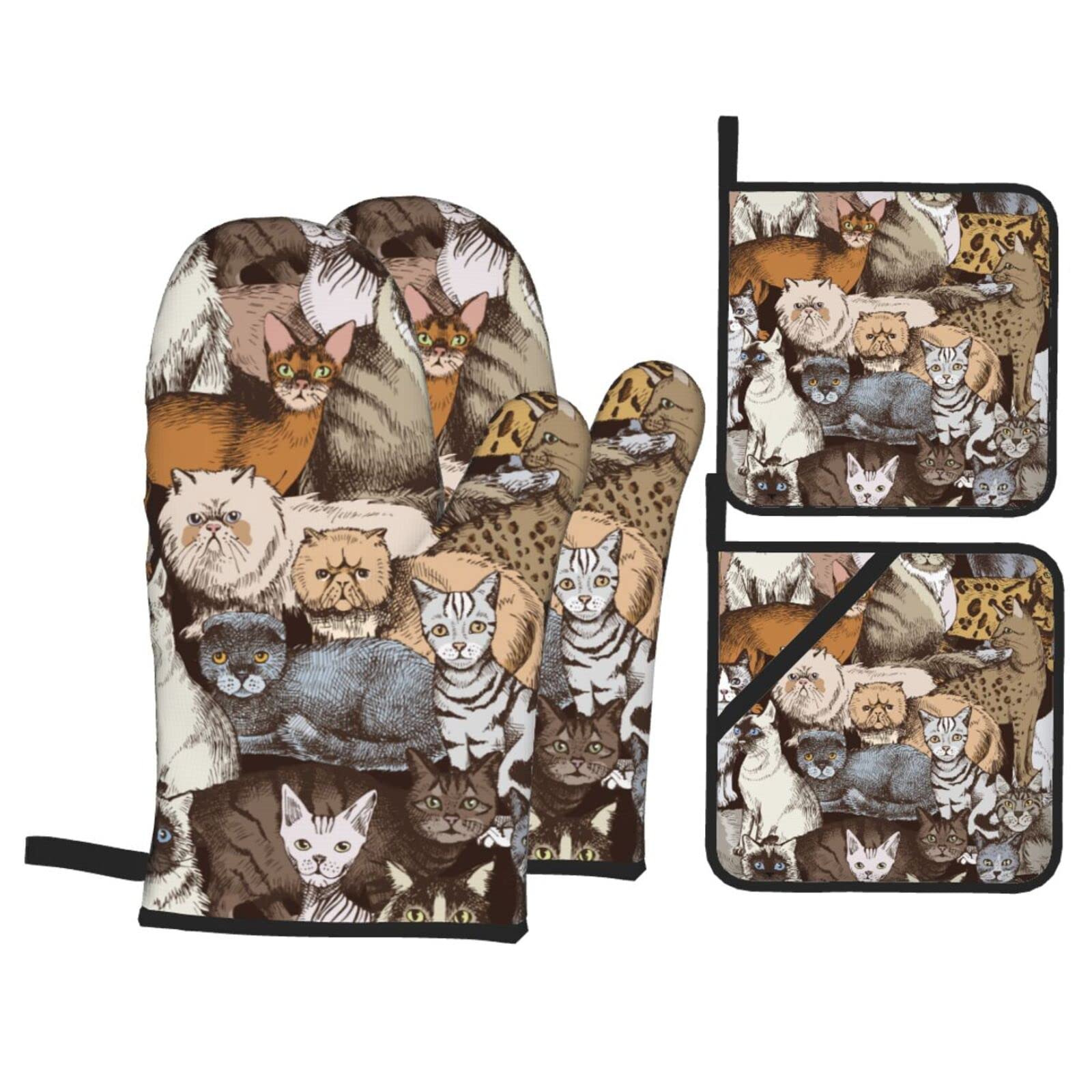 Amazon.com: Purebred Cats Oven Mitts and Pot Holders Set of 4, Oven ...
