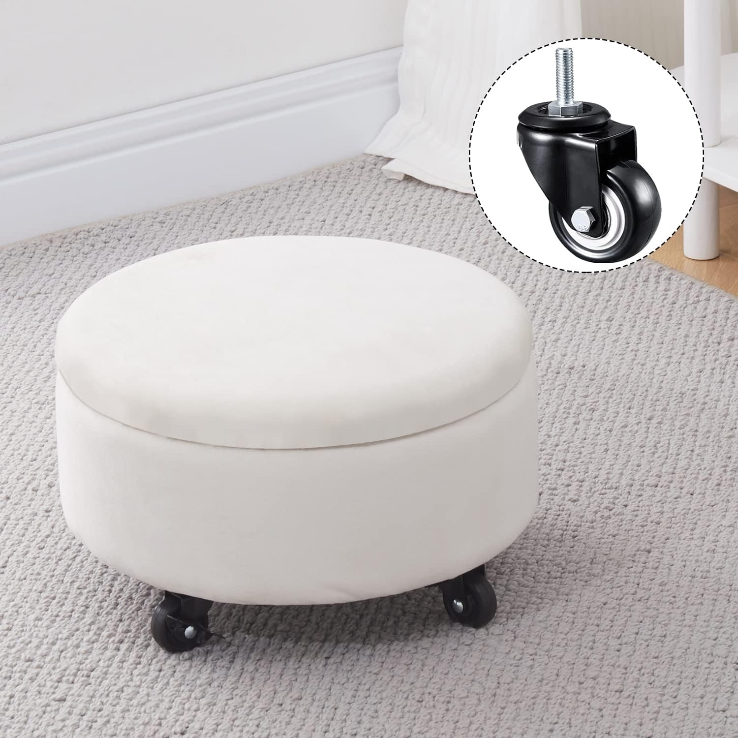 Amazon.com: Mxfurhawa Velvet Storage Ottoman Round Wheel Stool Rolling ...