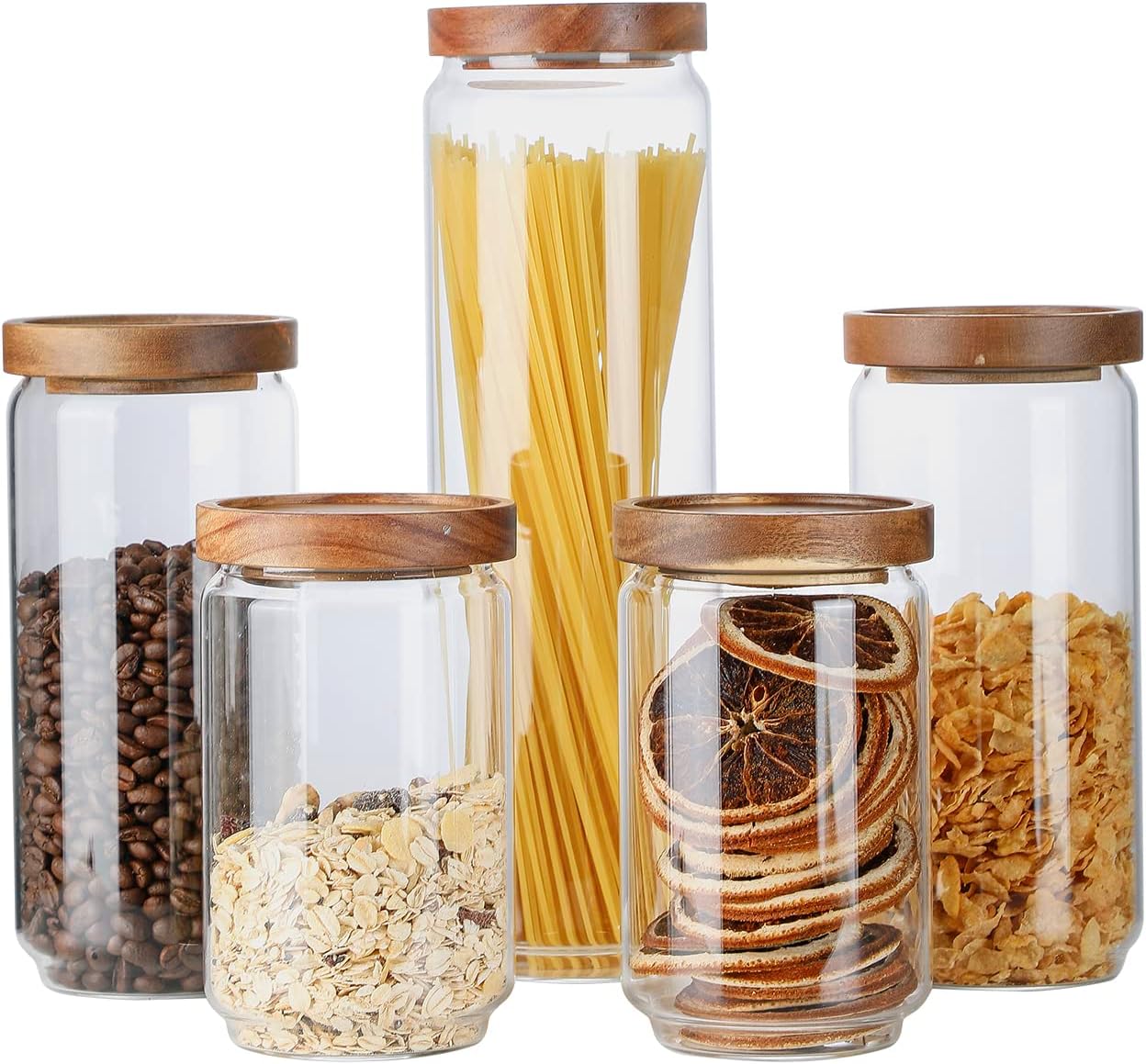 Amazon.com: Glass Storage Jars with Wood Lid [Set of 5], Airtight Food ...