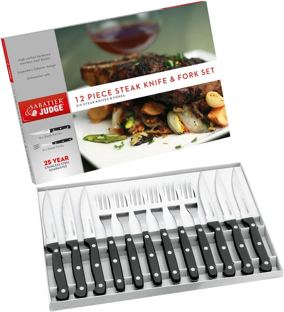 Judge Sabatier Set of 6 Steak Knives and 6 Forks, High Grade Stainless ...