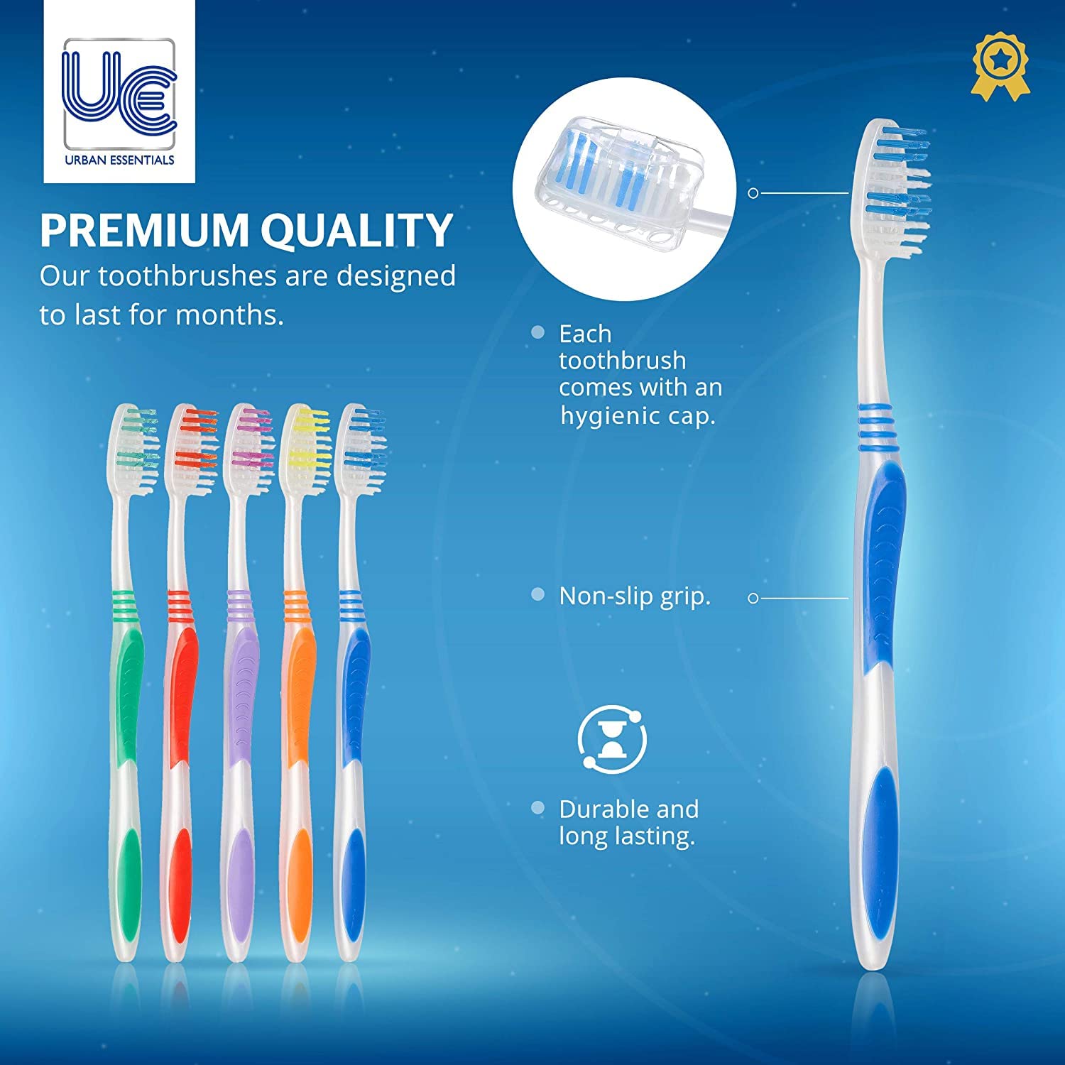 Urban Essentials Bulk Toothbrush Pack with Covers | Premium Quality ...