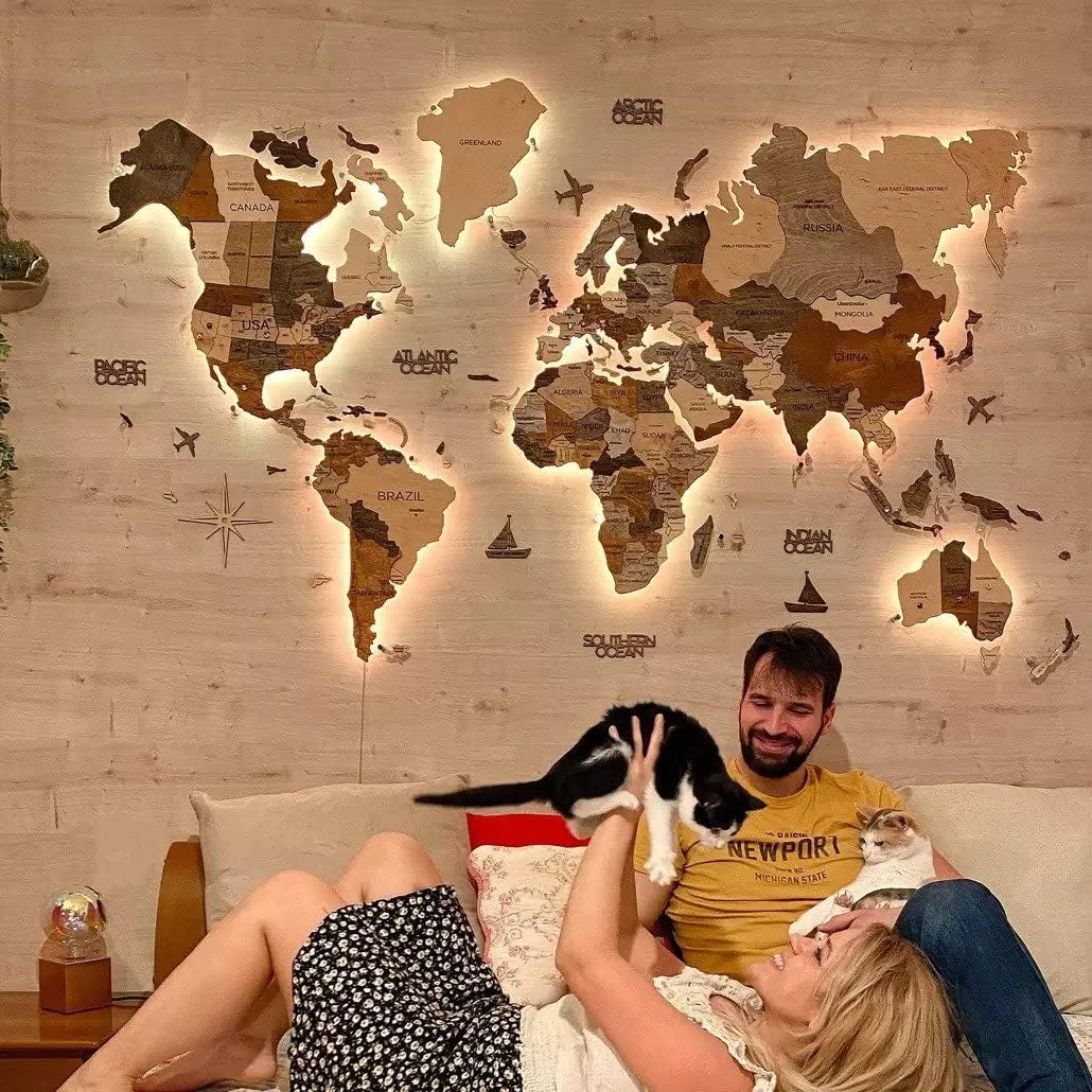 Amazon.com: Enjoy The Wood 3D Wood World Map LED Wall Art Modern Home ...