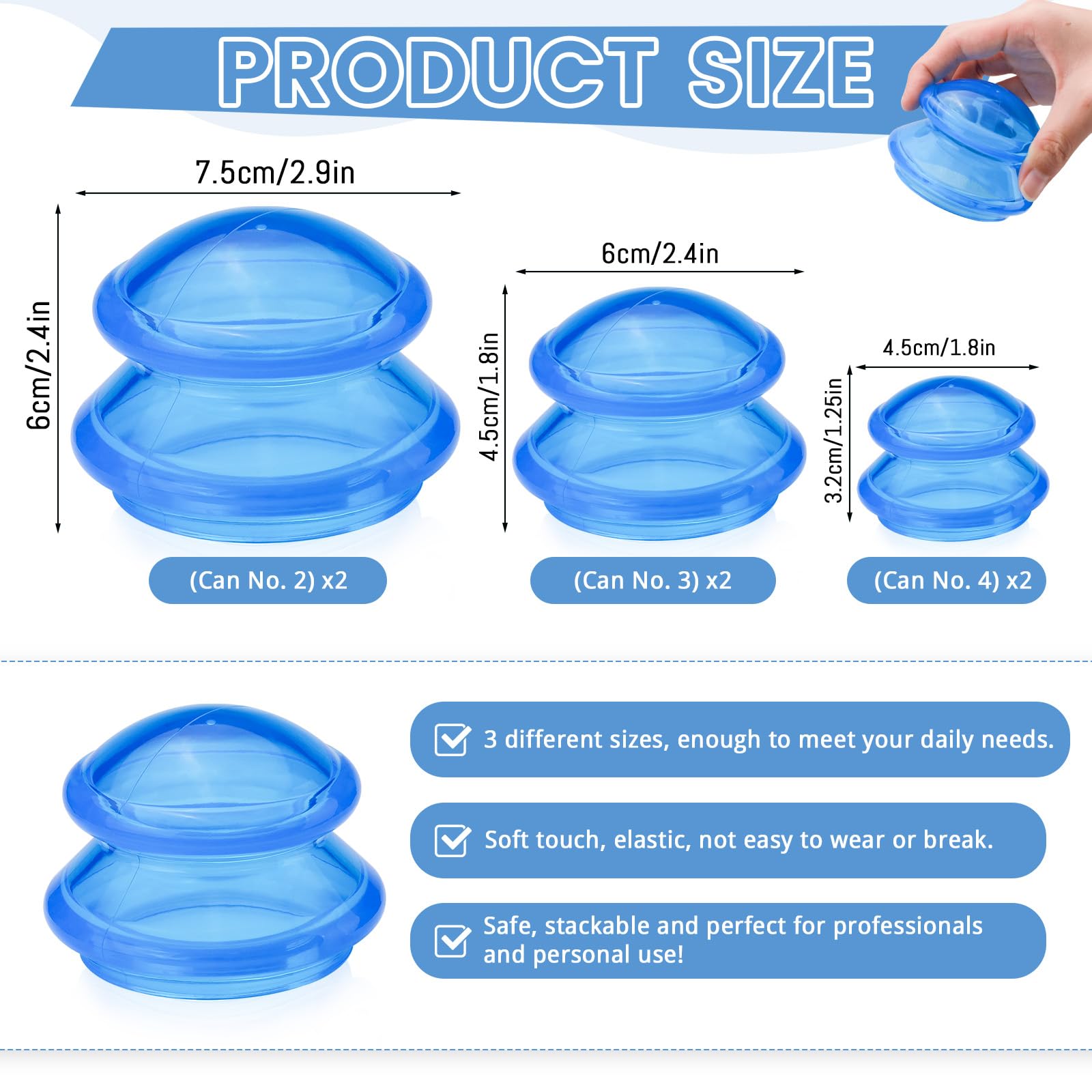 Snapklik.com : Chihutown 6PCS Massage Cups, Cupping Set 3 Sizes, Blue ...
