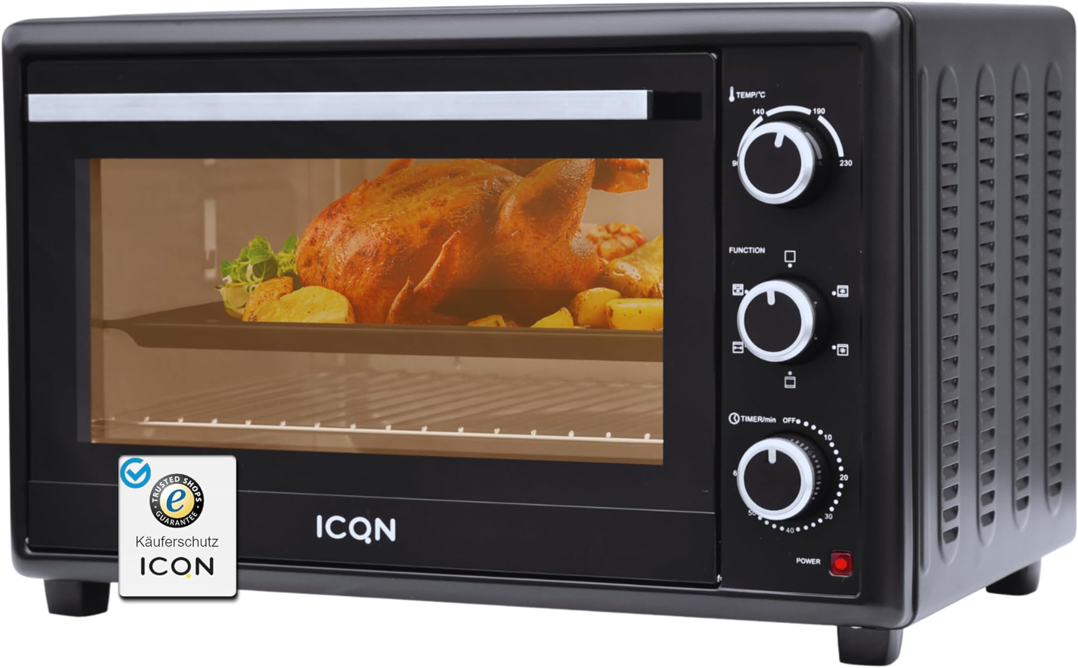 Backofen 2000W 43 L mit Umluft und Drehspieß Minibackofen 250°C Timer ...