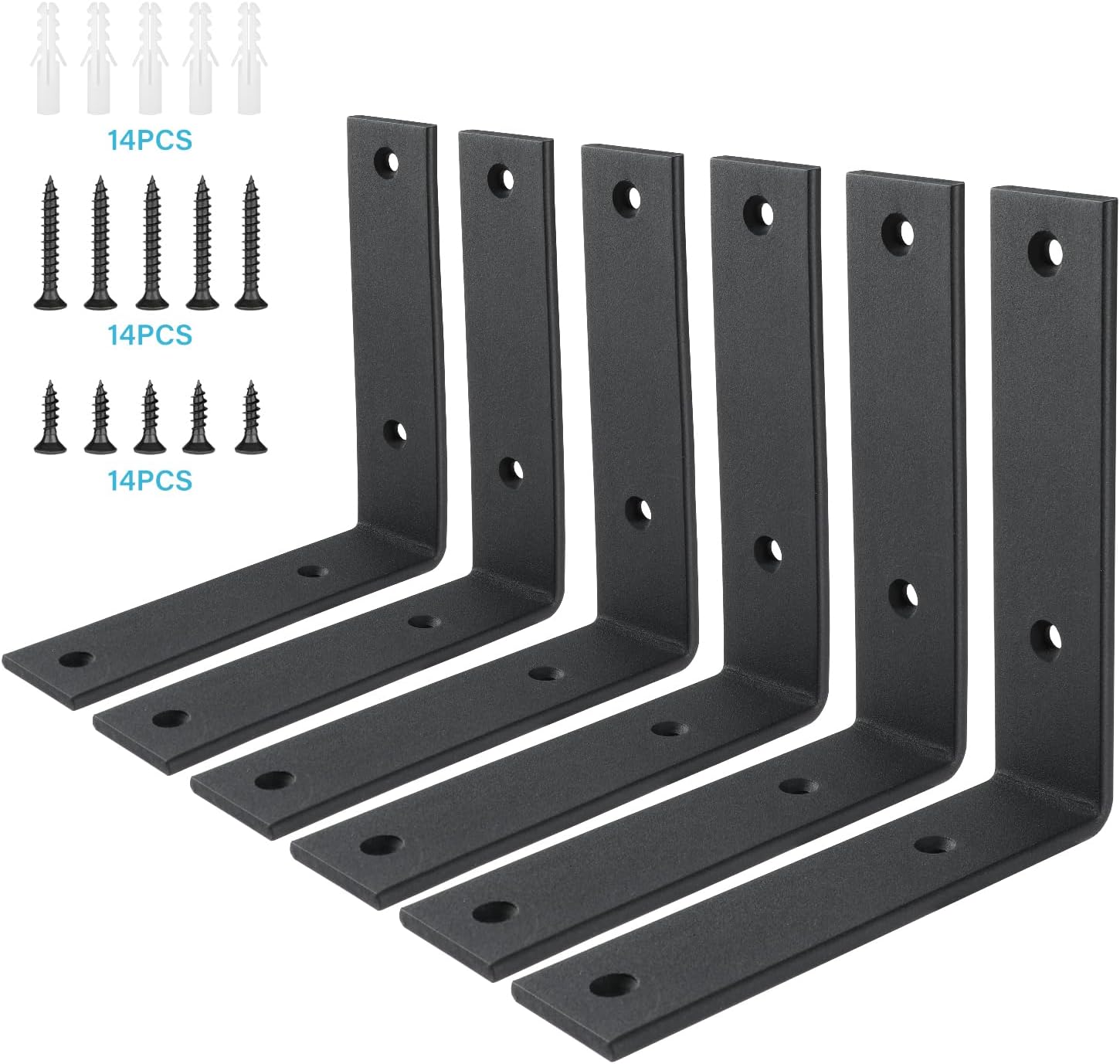 6 Pcs Heavy Duty Shelf Bracket,Black Shelf Bracket,Premium Solid Steel ...