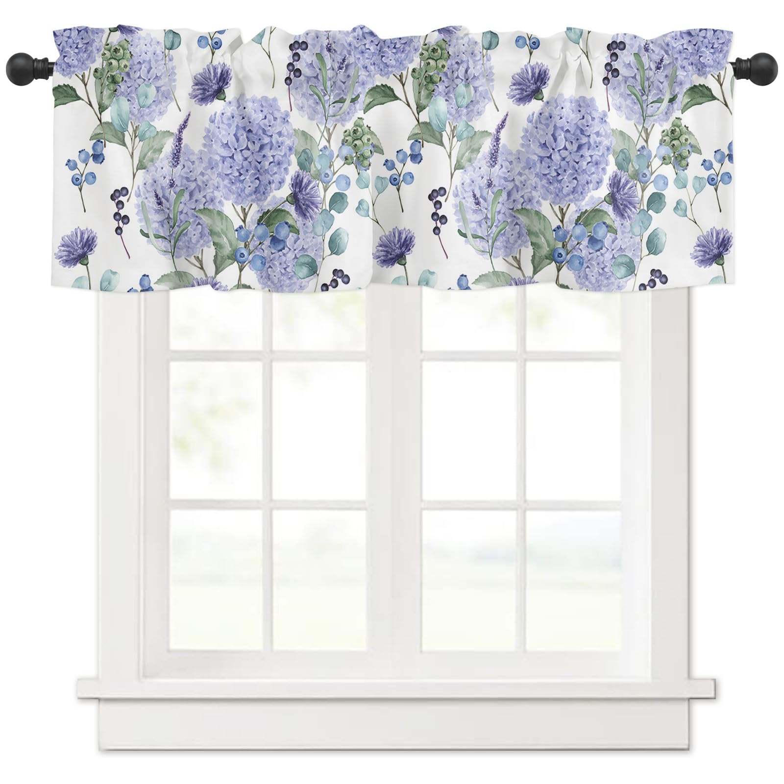 Amazon.com: Zadaling Hydrangea Curtain Valance Window Treatment Purple ...
