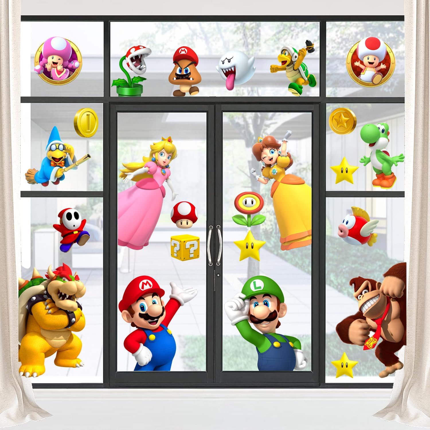 Amazon.com: Super Bros Window Clings Stickers Birthday Party Supplies ...