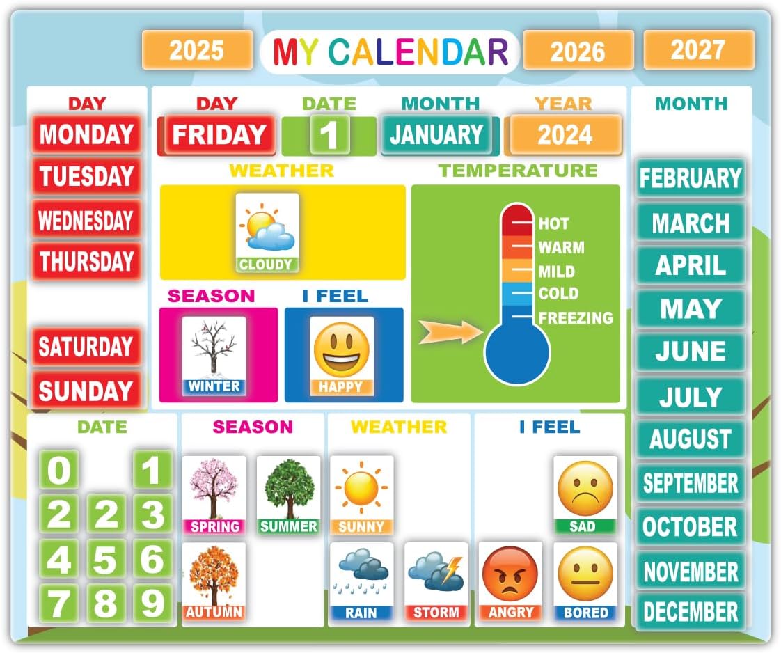 NOURISH Daily Magnetic Calendar, Weather Station For Kids, Moods And ...