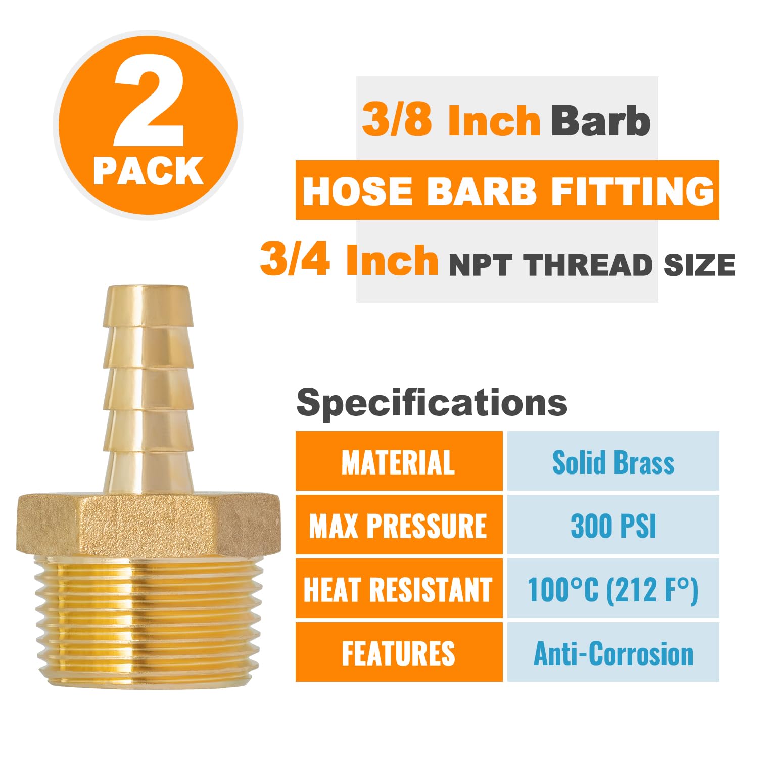 Snapklik.com : SUNGATOR Hose Barb Fittings 3/8 Inch Barb 3/4 Inch NPT ...