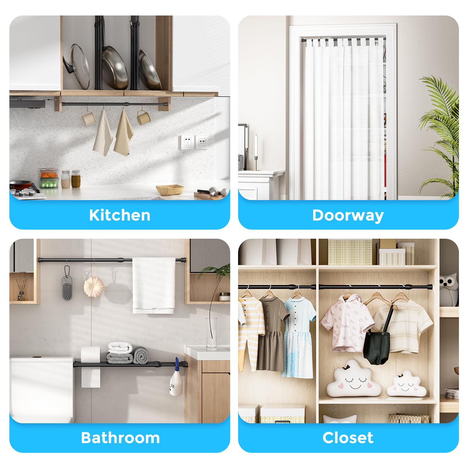 Snapklik.com : 2PCS Tension Rods 16 To 28 Inch, Black Tension Rods ...