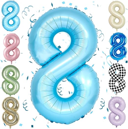 Amazon.com: Blue 40 Inch Number 8 Balloon,Large Self Inflating Light ...