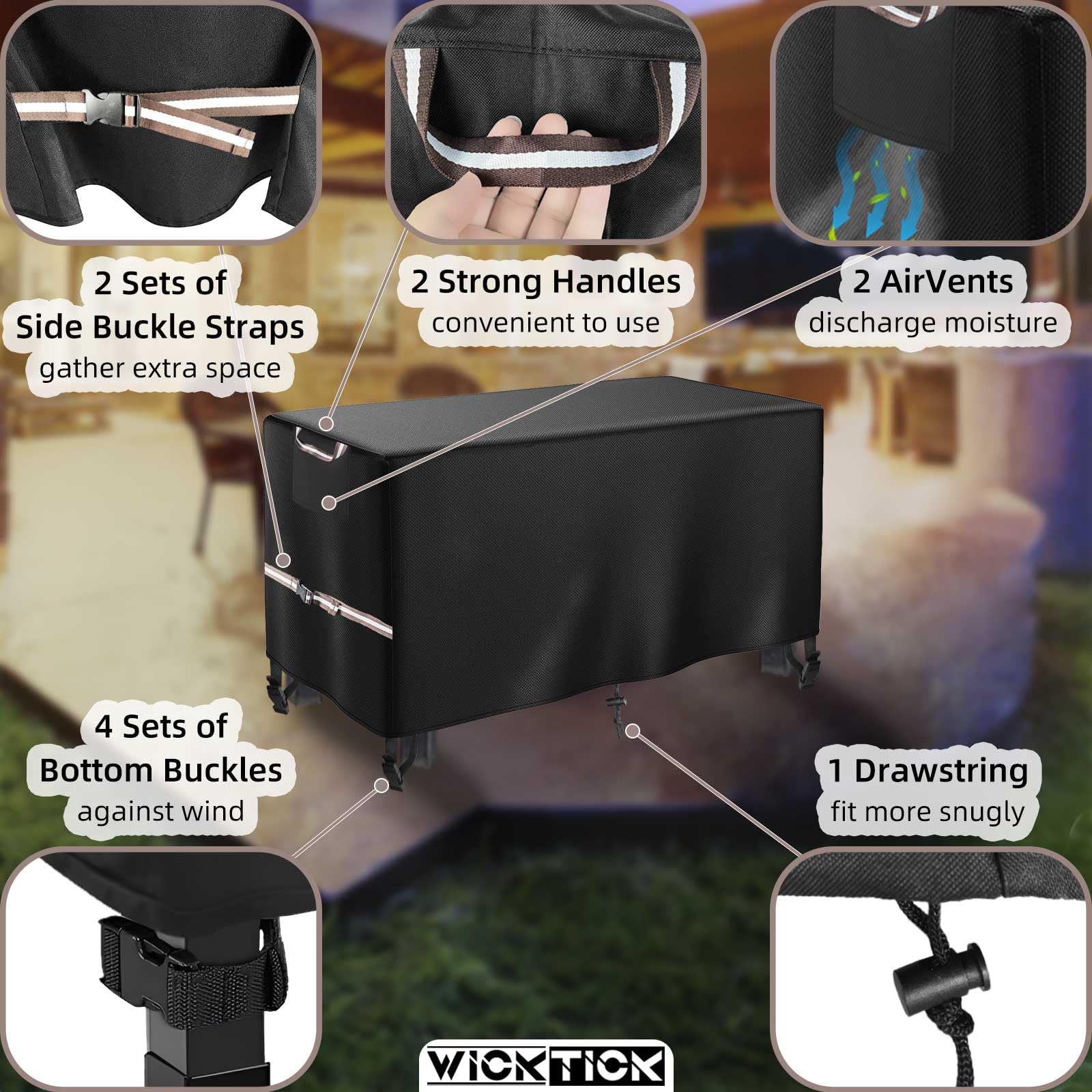 Snapklik.com : WICKTICK Rectangular Gas Fire Pit Table Cover 44 X 28 Inch