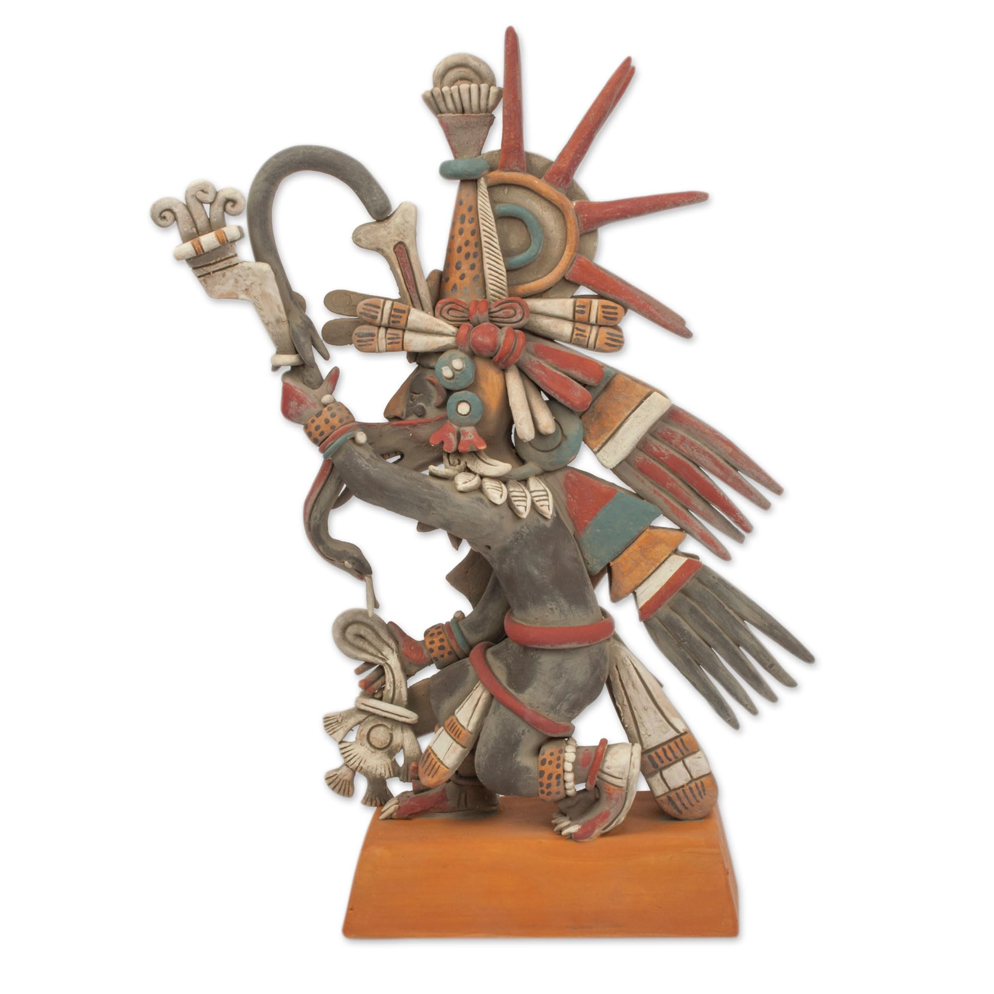 Quetzalcoatl Aztec God Statue Ceramic Sculpture, 'Priest Of