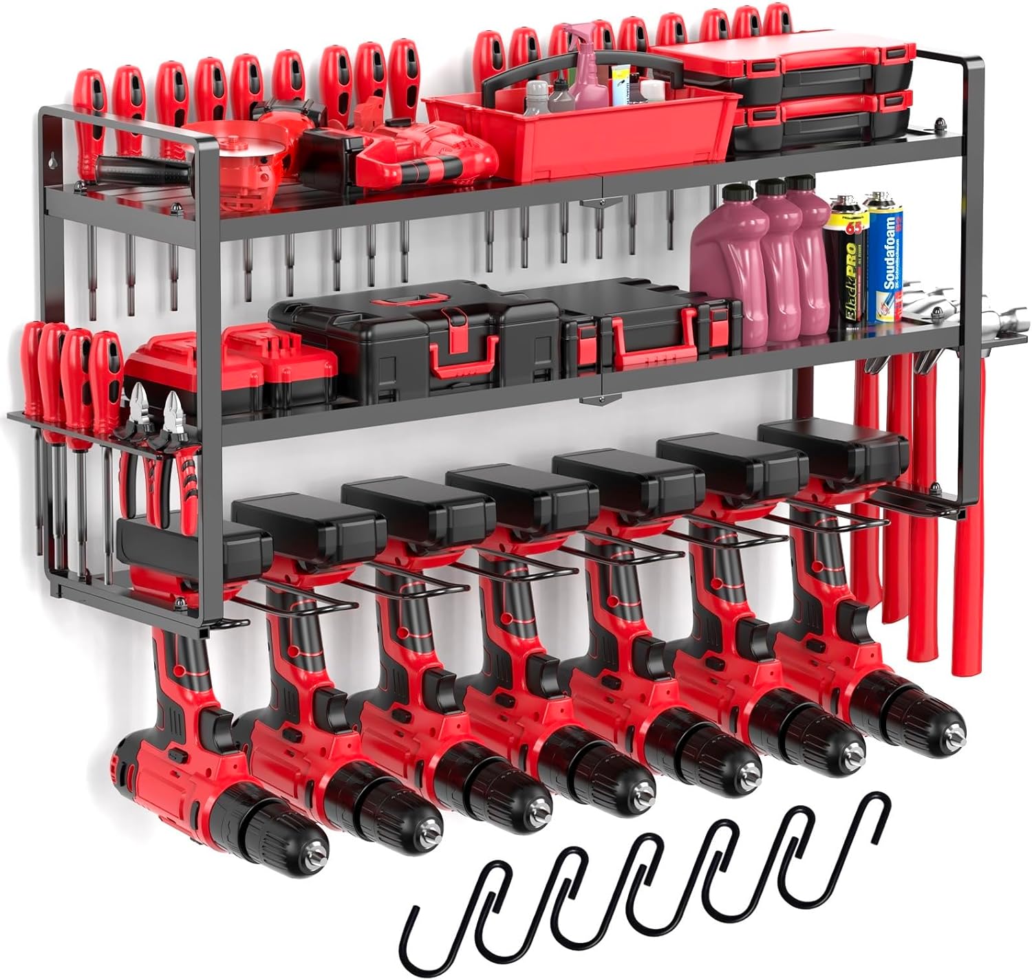 Amazon.com: Power Tool Organizer Wall Mount 3 Tier 7 Drill Holders ...