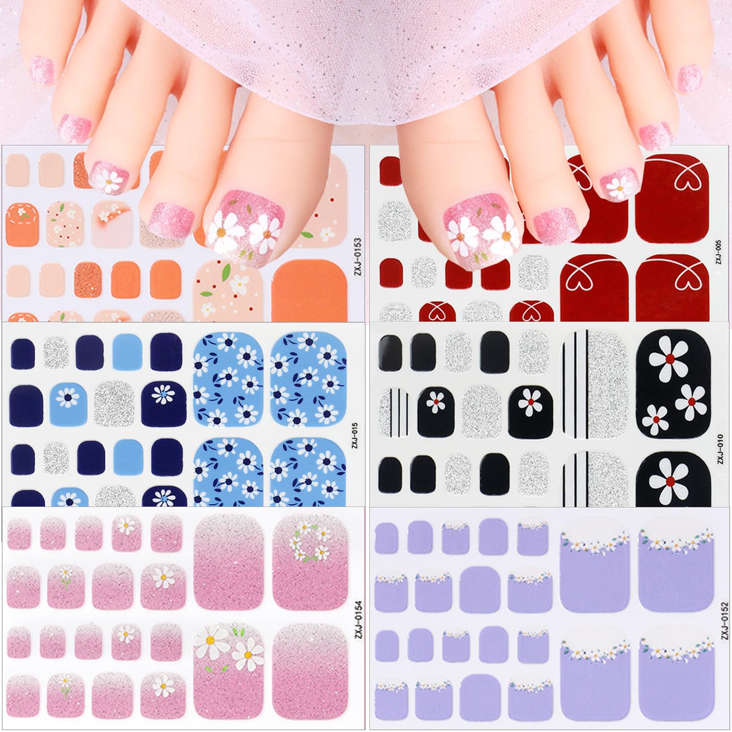 Amazon.com: Flower Gel Toenail Stickers 6 Sheets Flowers Gel Toenail ...