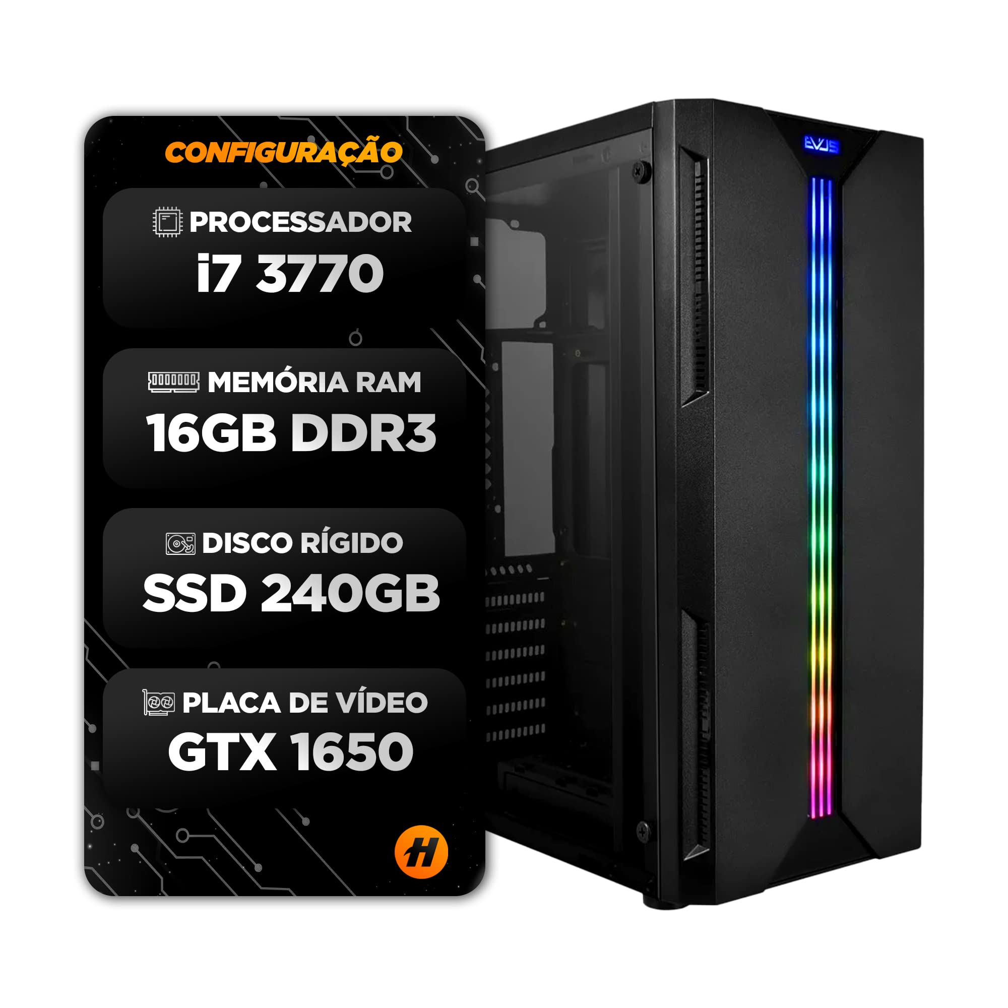 PC GAMER HERTZ CORE I7 16GB SSD 240GB GTX1650 4GB 500W GABINETE RGB ...