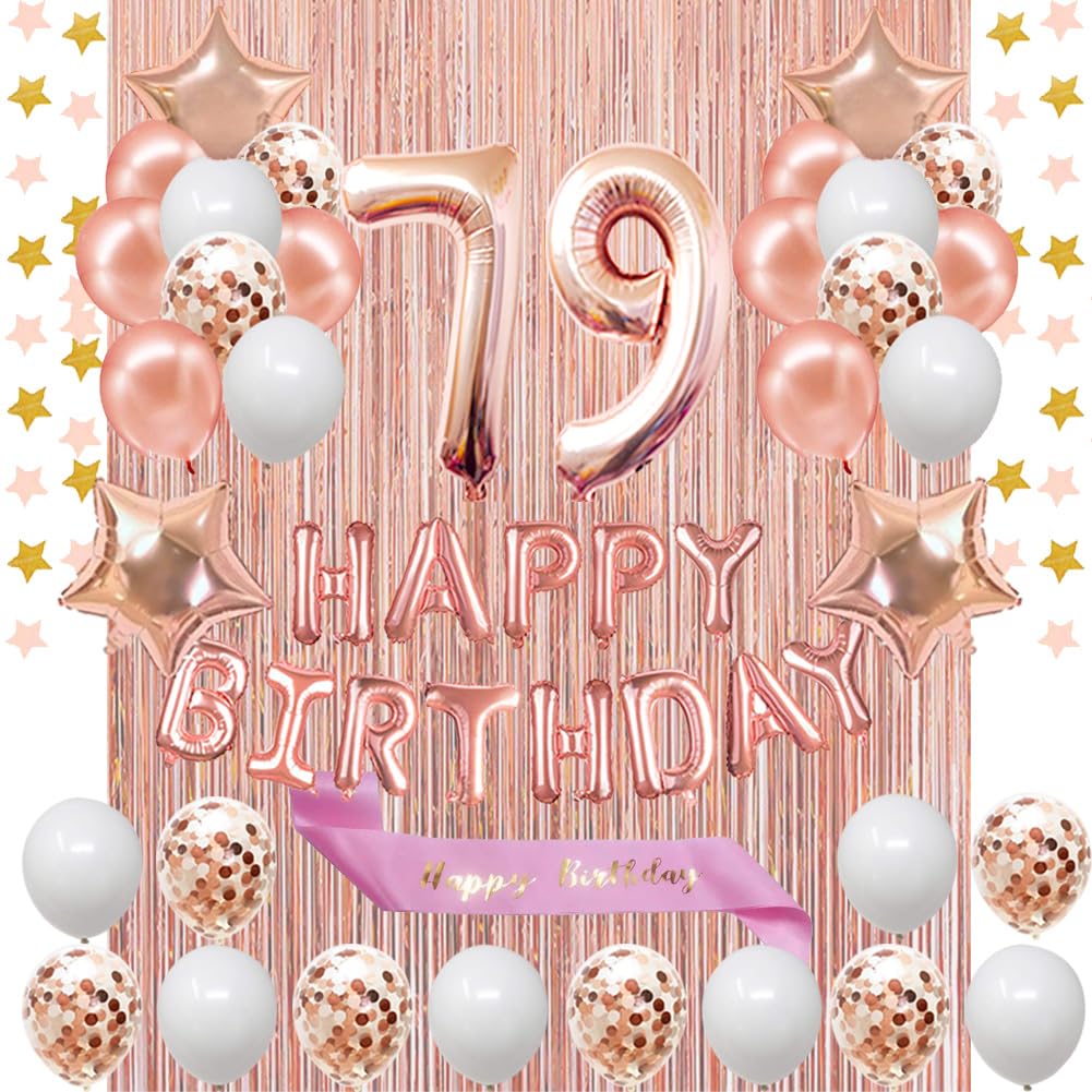 Amazon.com: Fancypartyshop 79th Birthday Decorations - Rose Gold Happy ...