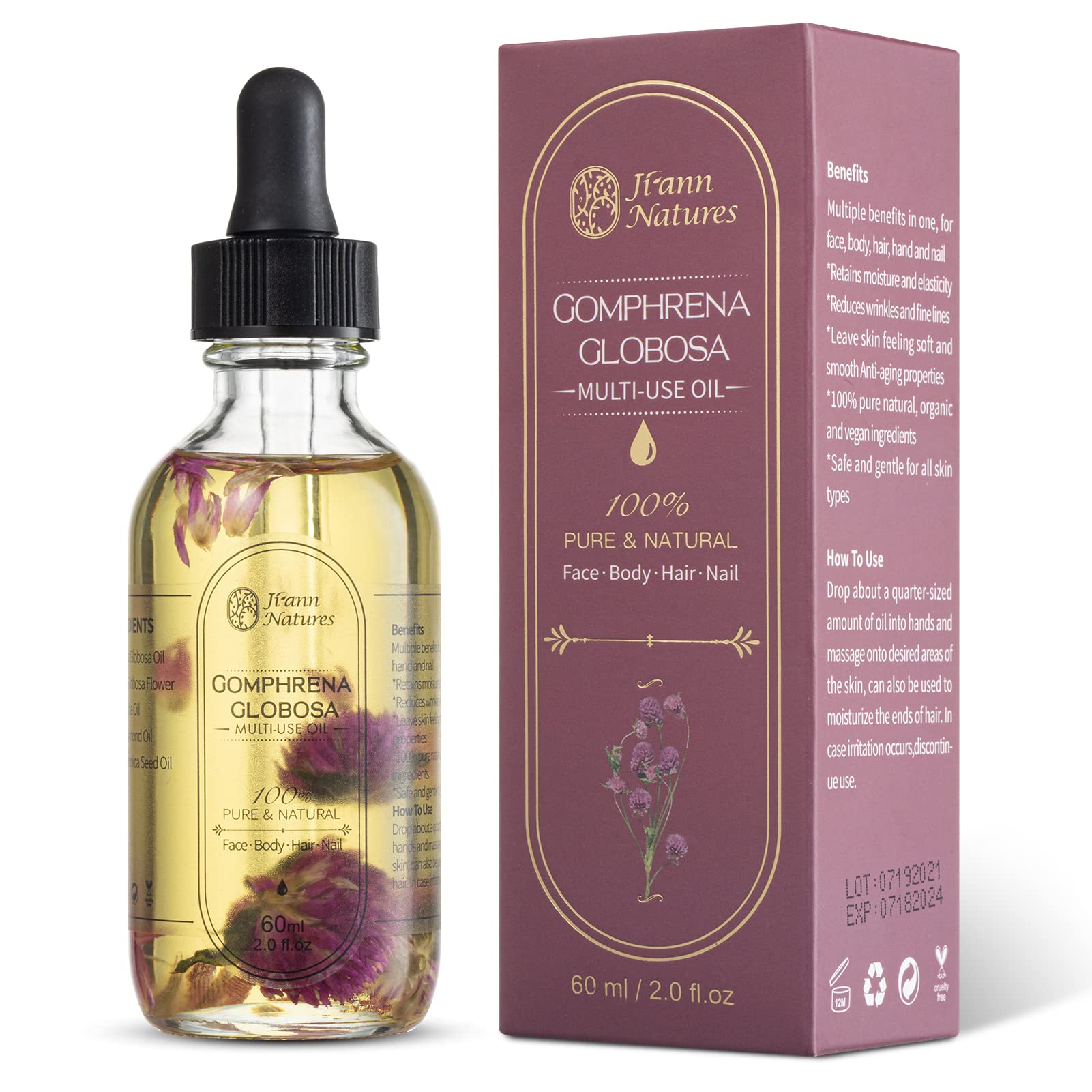 Ji'ann Natures Multi-Use Oil Gomphrena Globosa Body Oil, 100% Vegan ...