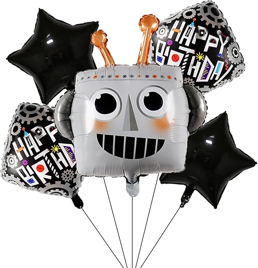 Amazon.com: SHINY PARTY 5PCS Happy Birthday Robot Head Foil Balloons ...