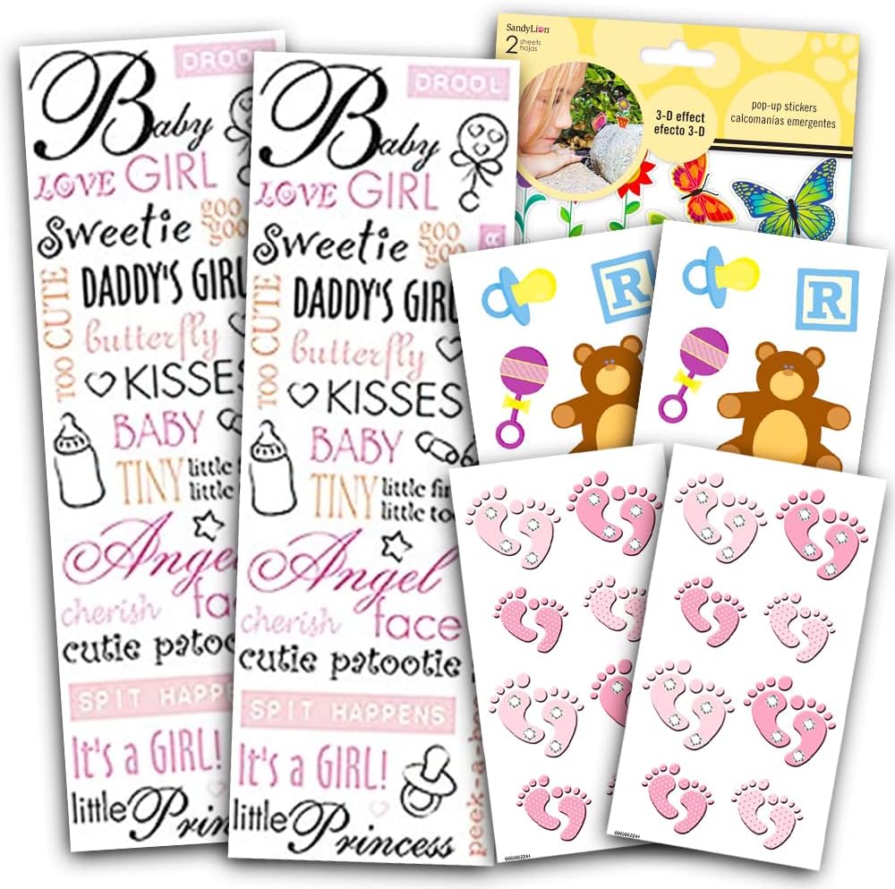 Amazon.com: Baby Shower Stickers Set for Girls - Over 140 Deluxe ...