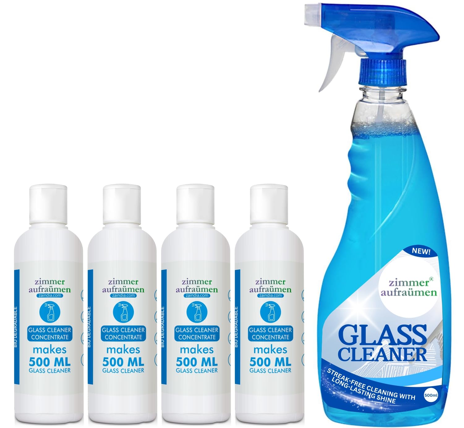 Zimmer Aufraumen Glass Cleaner 500 ml + 4X50ml Concentrates for making ...