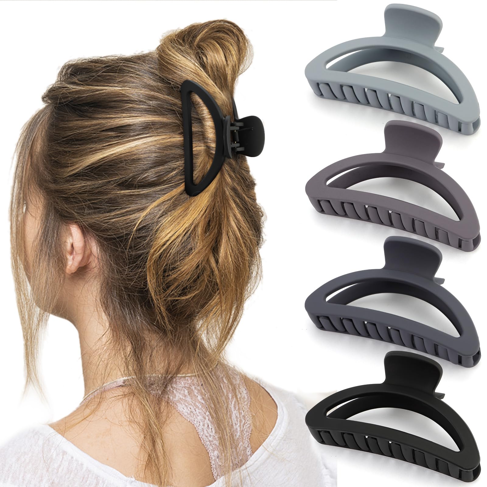 Amazon.com: Canitor Hair Clips Set: 4 Neutral Matte Claw Clips for Thin ...