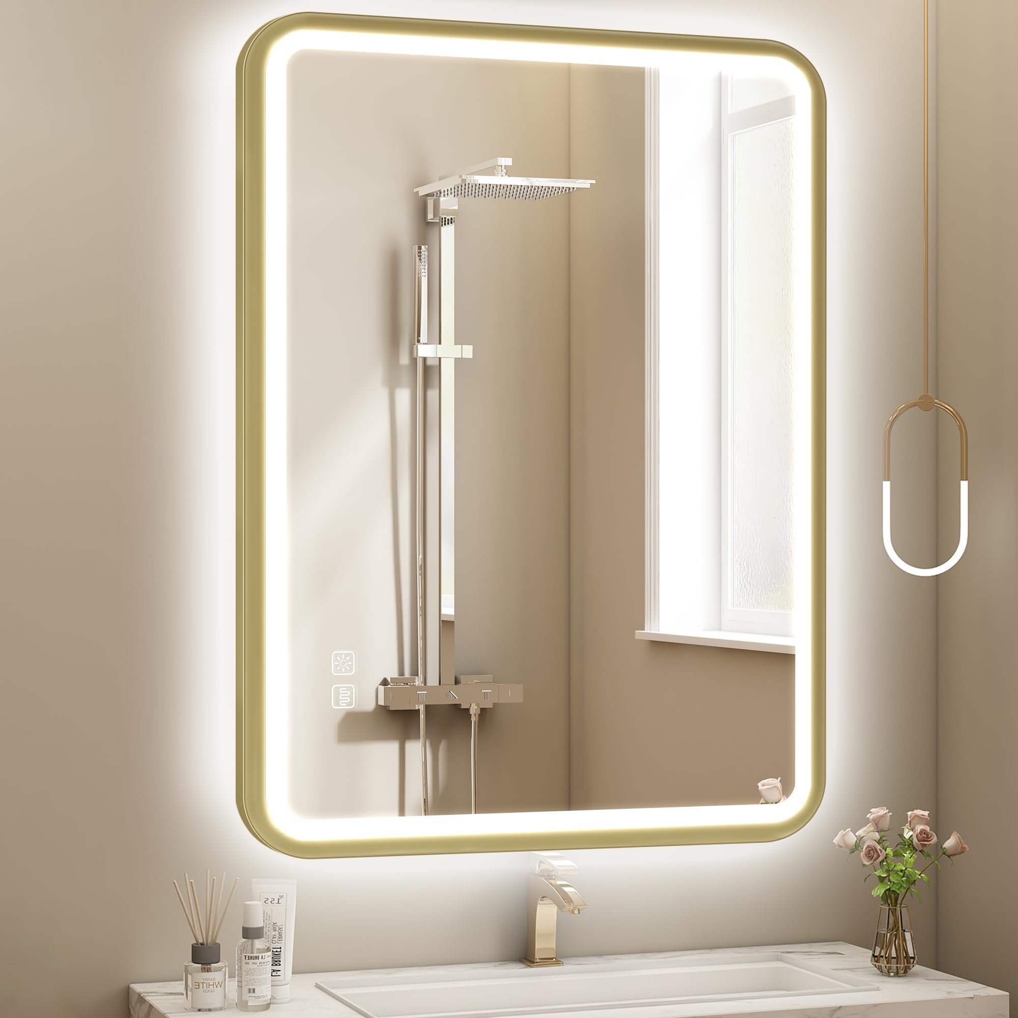 Amazon.com: FTOTI 24X36 Inch Arched LED Mirror for Bathroom,Gold Framed ...