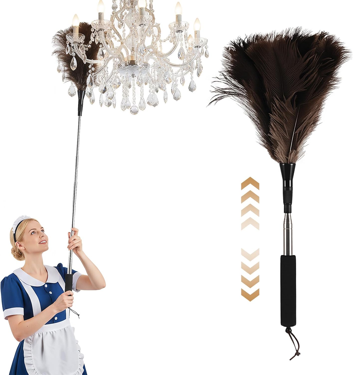 YUFFQOPC Feather Duster, Extendable 35-110cm Ostrich Feather Dusters ...