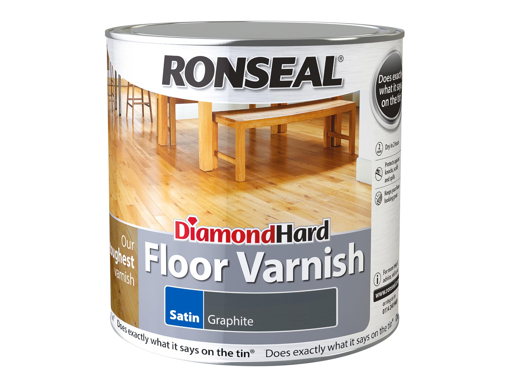 Ronseal Diamond Hard Floor Varnish - Graphite - Satin - 2.5L : Amazon ...