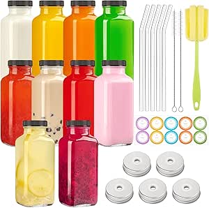 Amazon.com: TUZAZO 10 PACK 16 Oz Glass Juice Bottles with Lids, Reusable Travel Drinking Jars ...