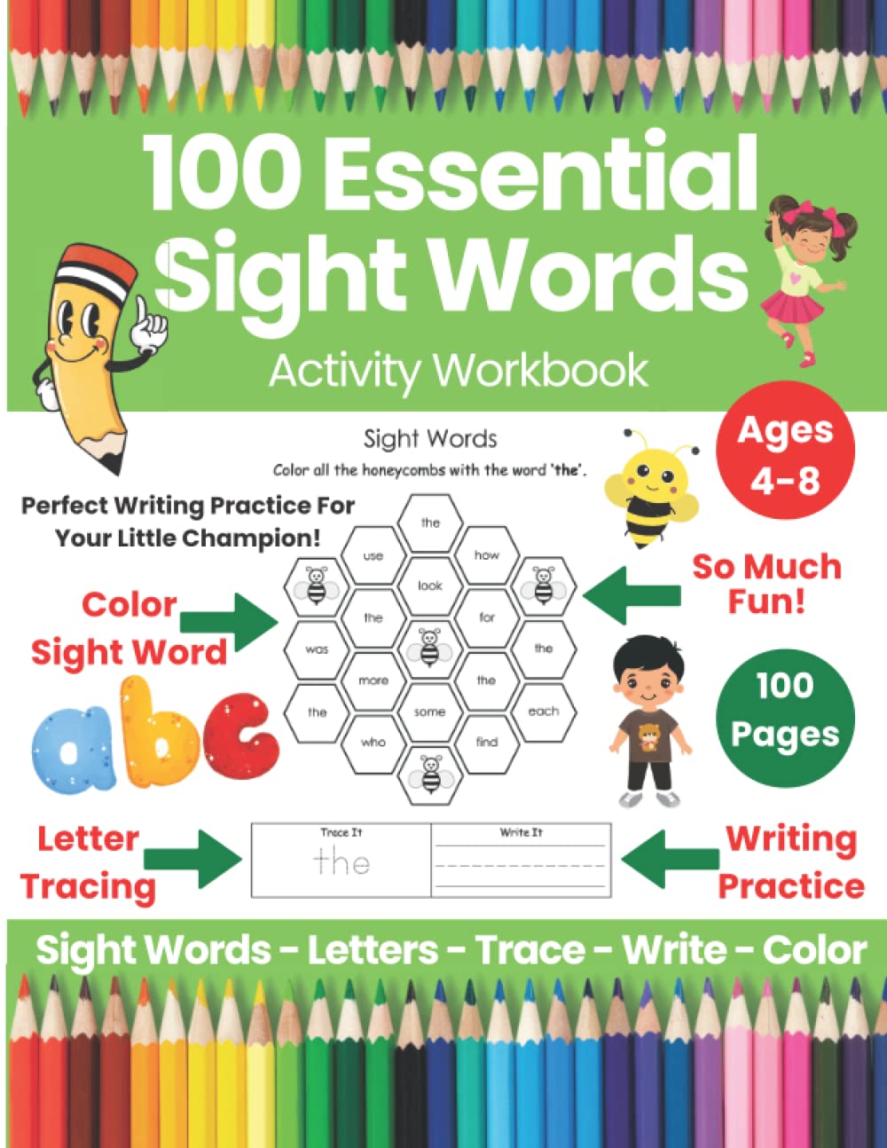 100 Essential Sight Words Activity Workbook for Kids Ages 4-8 - Writing ...