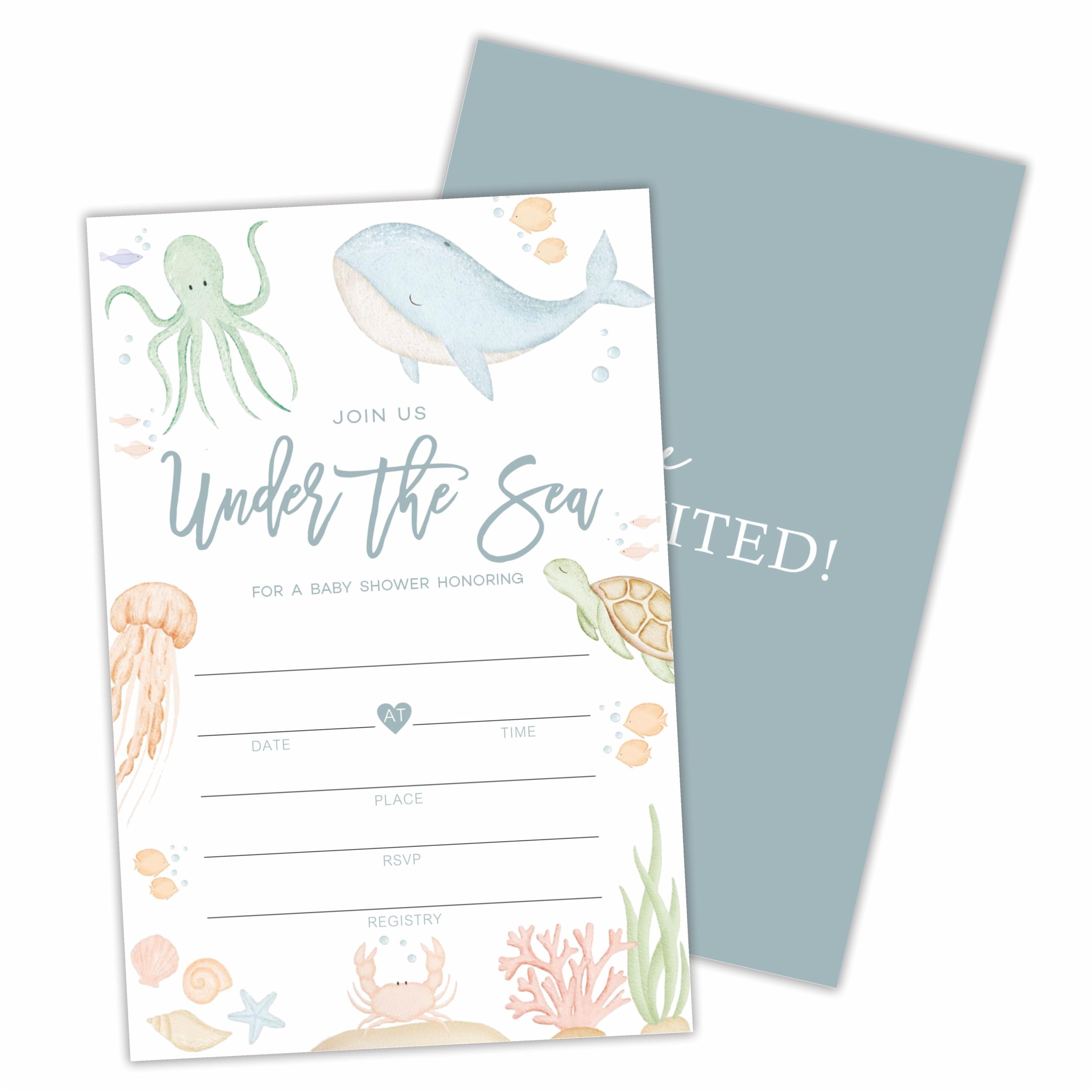 Amazon.com : luixd Under The Sea Baby Shower Invitation Cards With ...