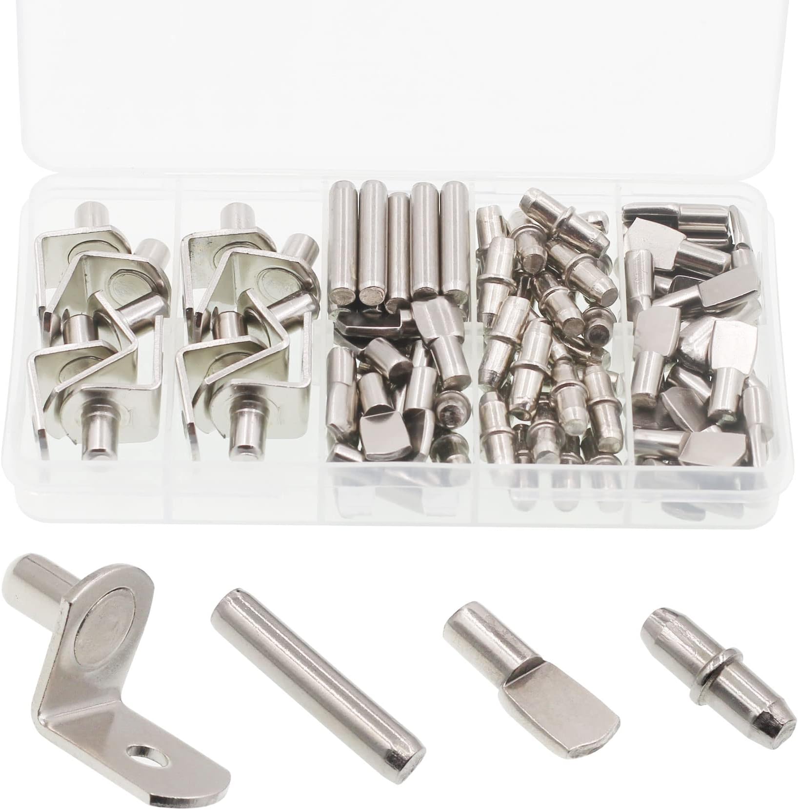 DYWISHKEY 4 Styles Shelf Pins Kit, Nickel Plated Shelf Bracket Pegs ...