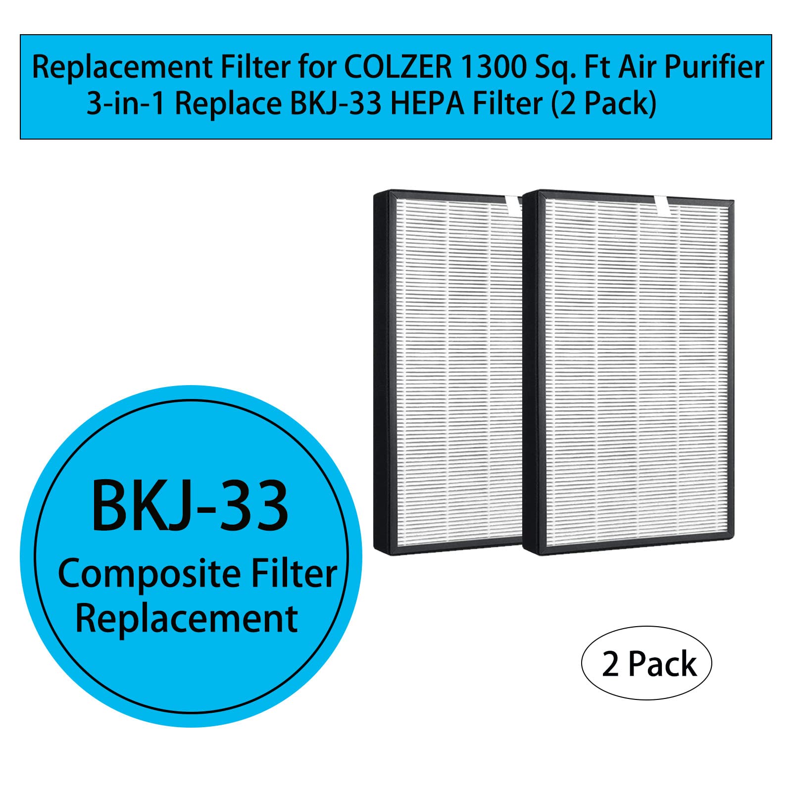 BKJ-33 Replacement Filters Fit for COLZER 1300 Sq. Ft Air Purifier 3-in ...