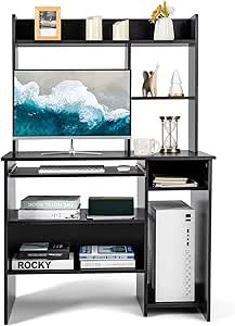 IFANNY Computer Desk with Hutch, Wood Office Desk with Keyboard Tray ...