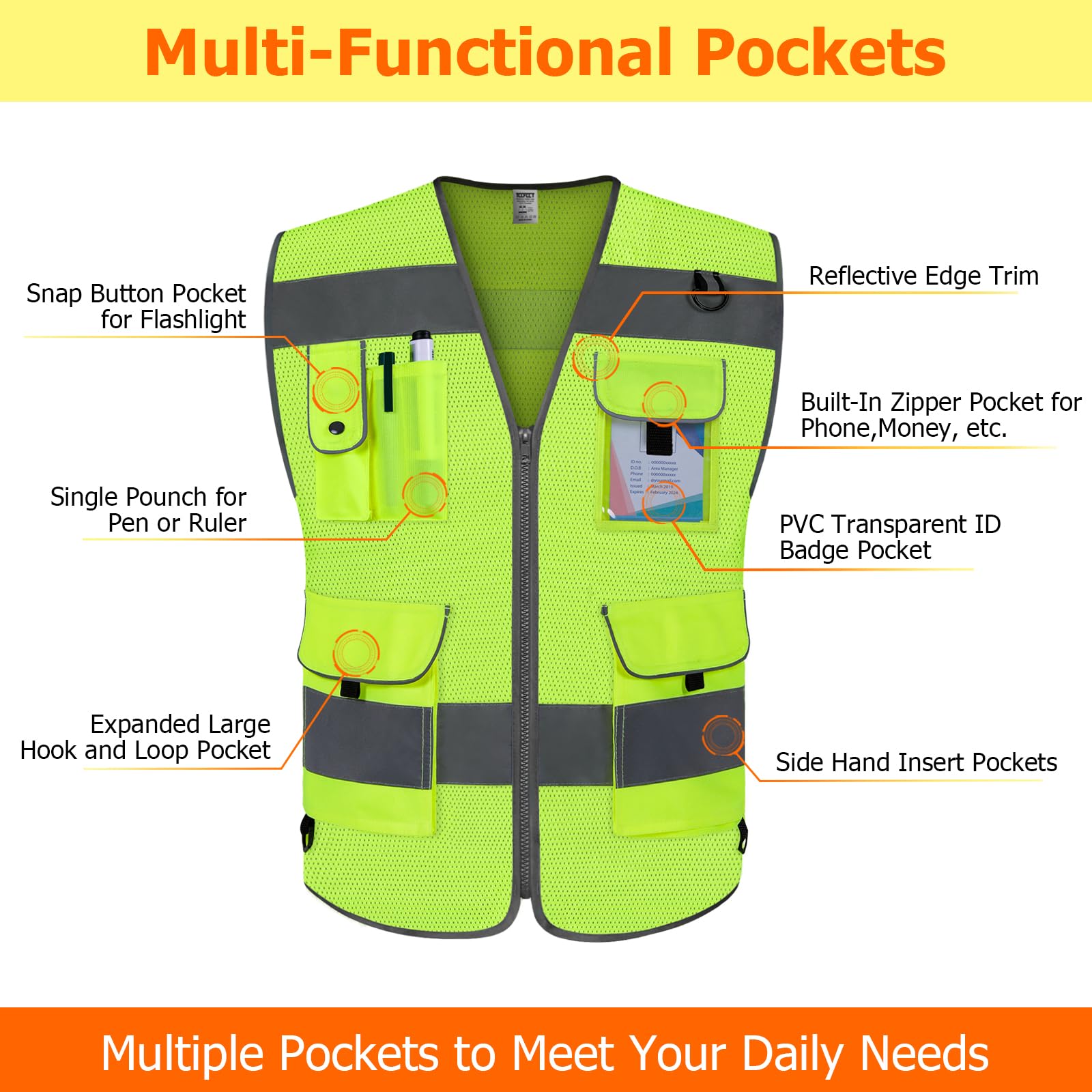 Snapklik.com : TCCFCCT Mesh Safety Vest For Men Women 9 Pockets High ...