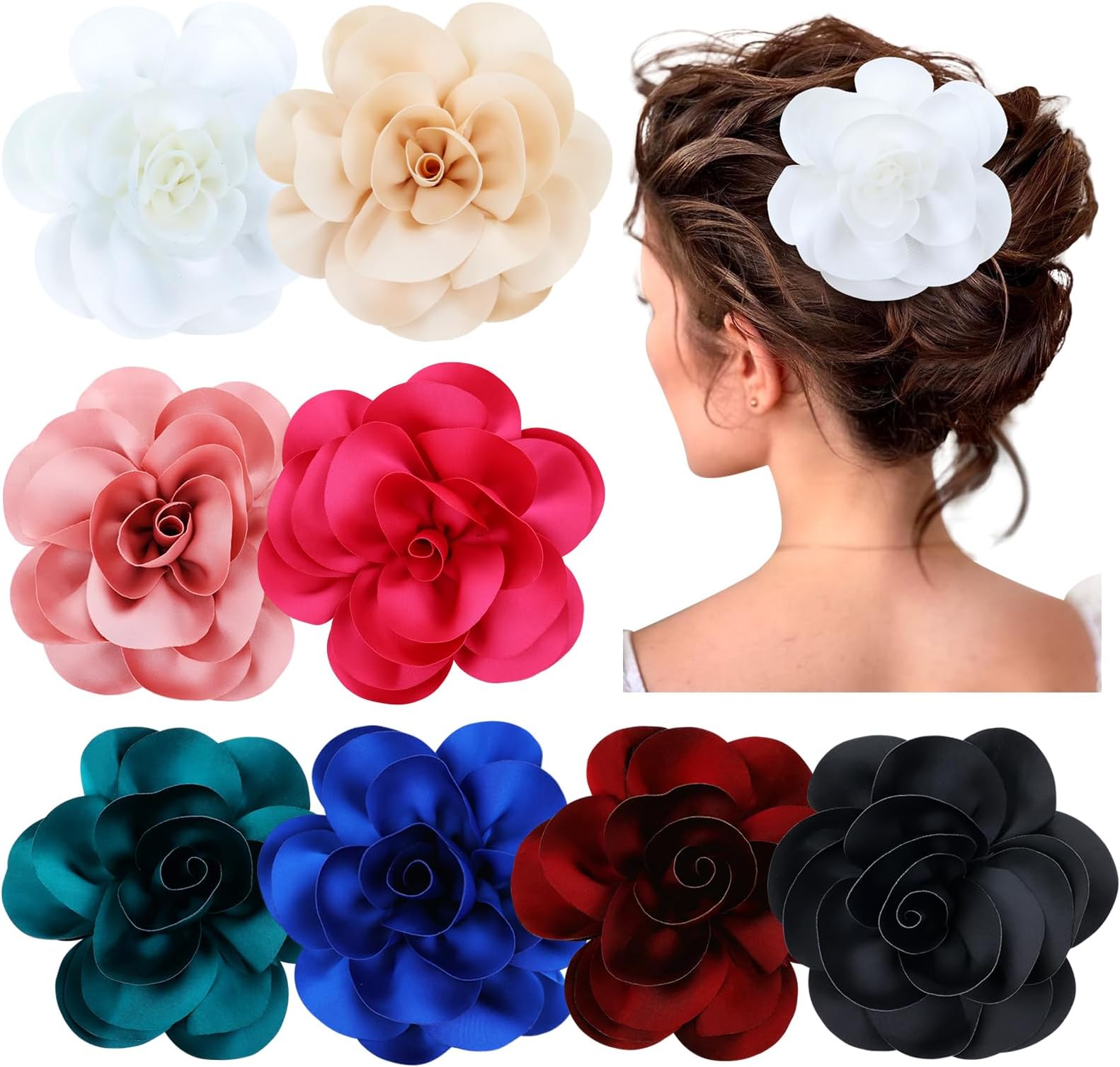 Amazon.com : 4 Pcs Large Silk Flower Bow Hair Claw Jaw Clips For Women ...