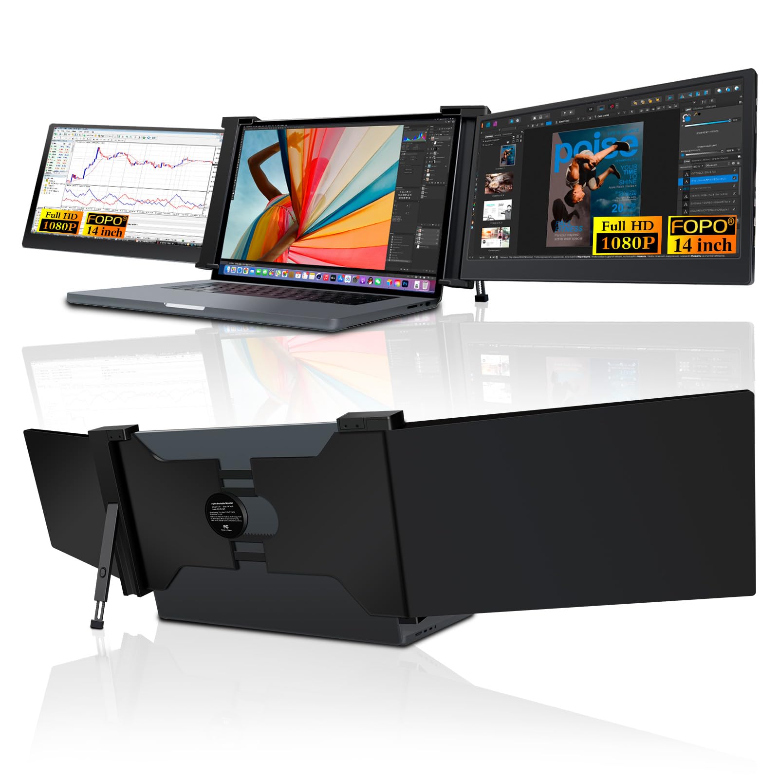 Snapklik.com : FOPO 14 Laptop Screen Extender, FHD 1080P HDR IPS Triple ...