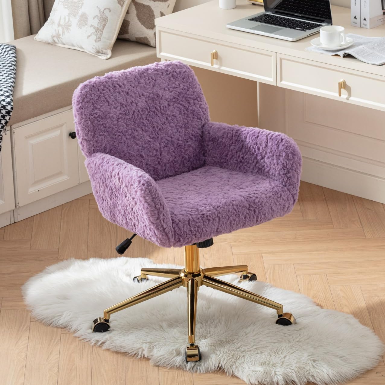 Amazon.com: Goujxcy Furry Office Chair Fuzzy Swivel Desk Chair, Faux ...