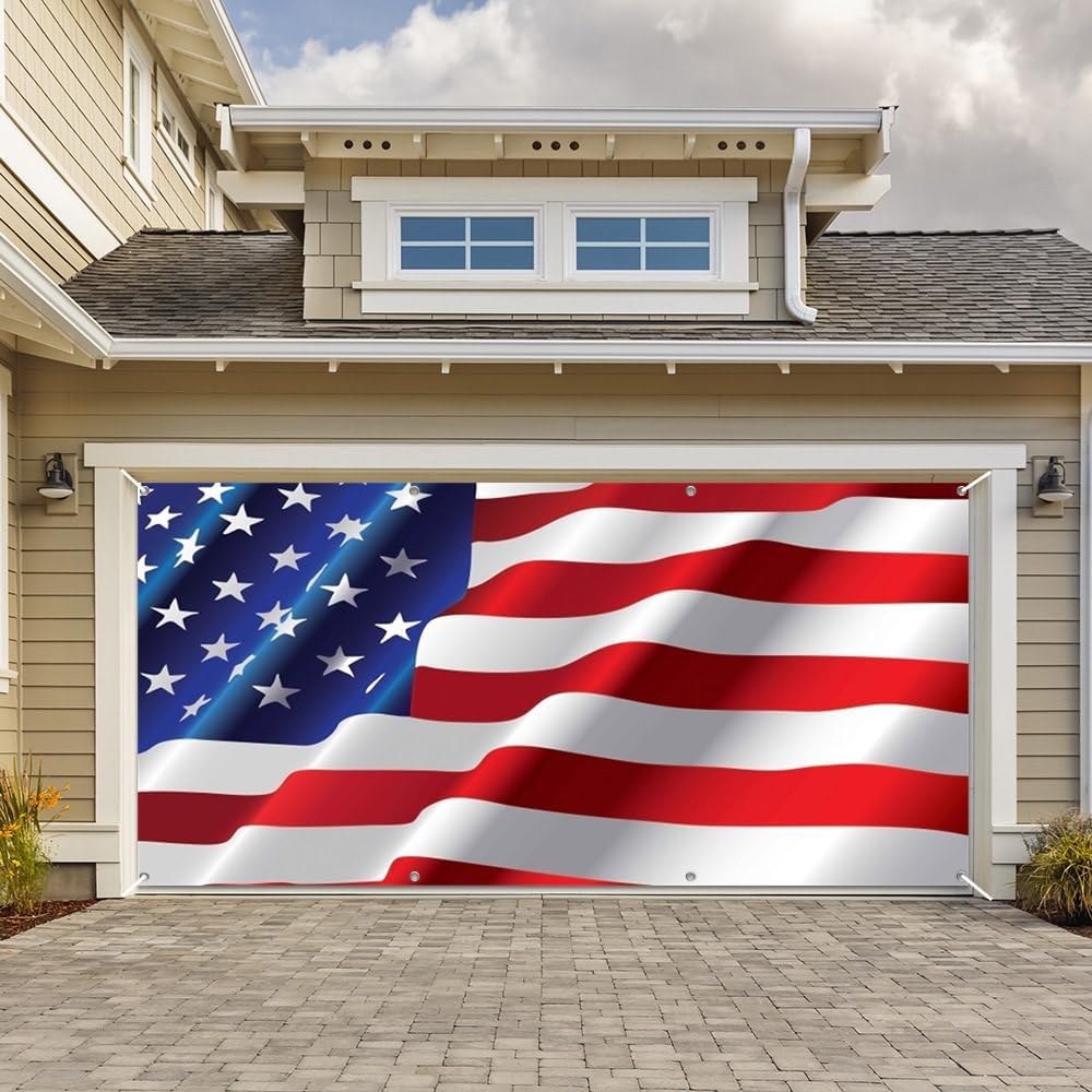 Amazon.com: Leyiyi 7x16ft American Flag And Bald Eagle Garage Door ...