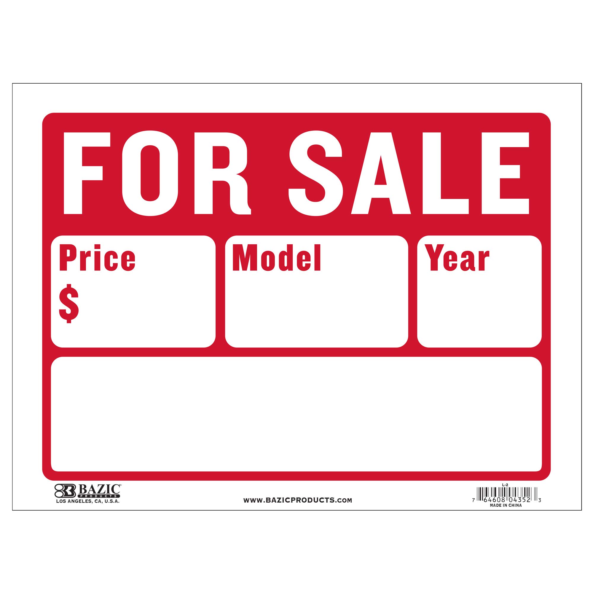 Amazon.com : BAZIC For Sale Sign Car Auto Sales 12"X16" (2-Line), Model ...