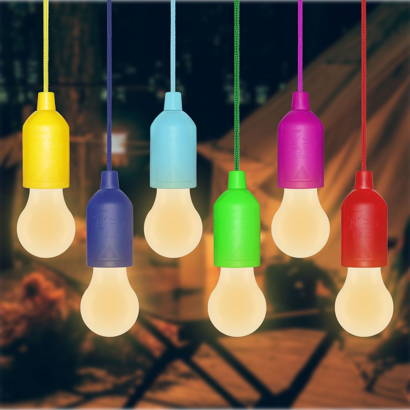6 Pack LED Pull Cord Light Bulb, Battery Operated, Portable Hanging ...