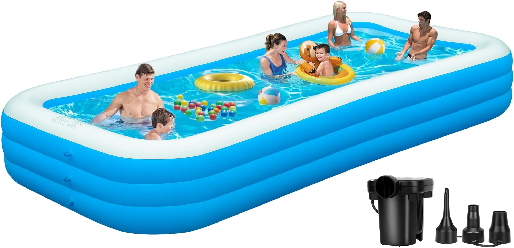 Amazon.com: Extra Large Inflatable Pool with Pump, Full-Sized Blow Up ...