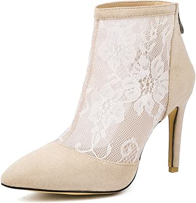 Amazon.com | Wavyvigs Lace Mesh Booties High Heel Pointed Toe Stiletto ...