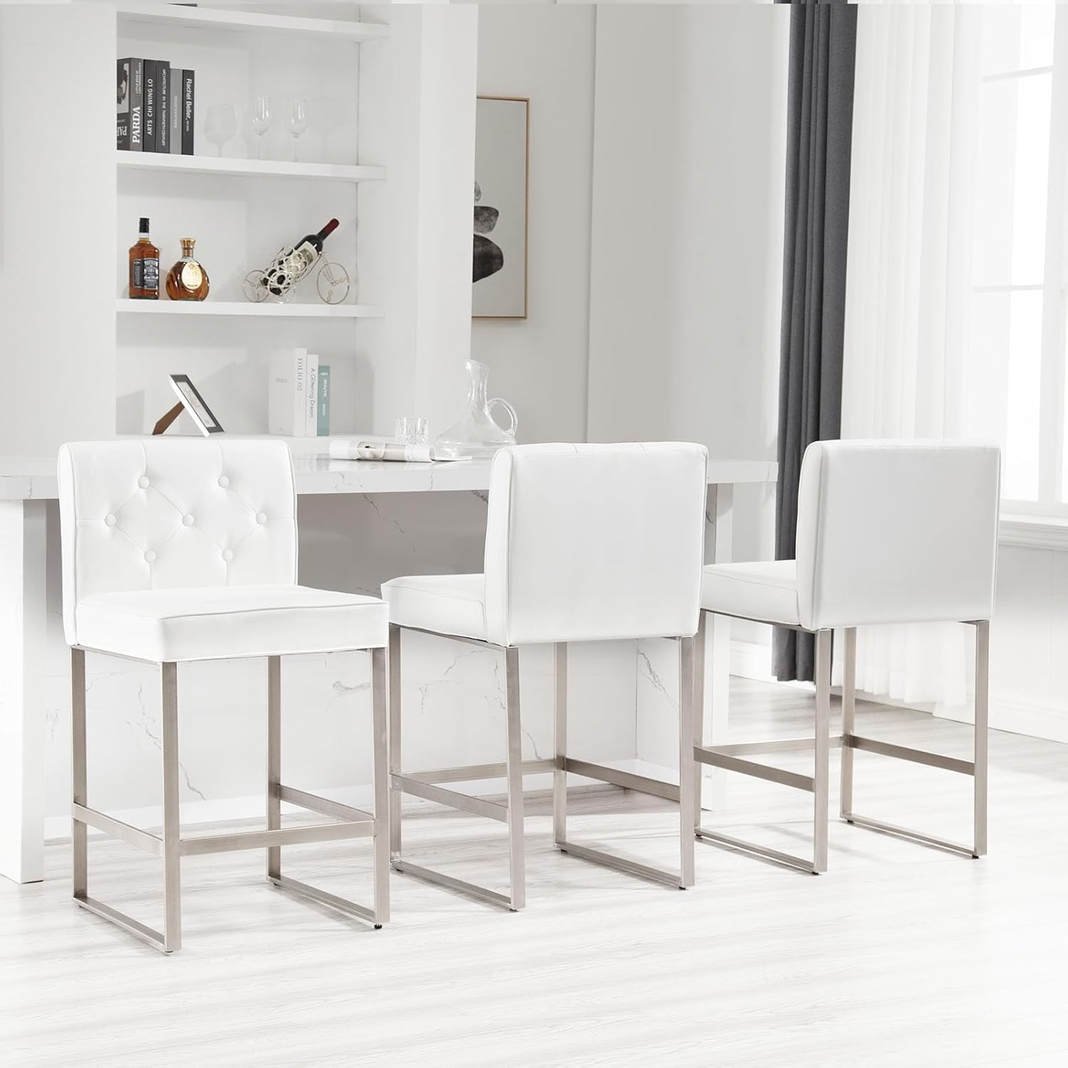 Amazon.com: RêveLife White Bar Stools Set of 3, Counter Height Bar ...