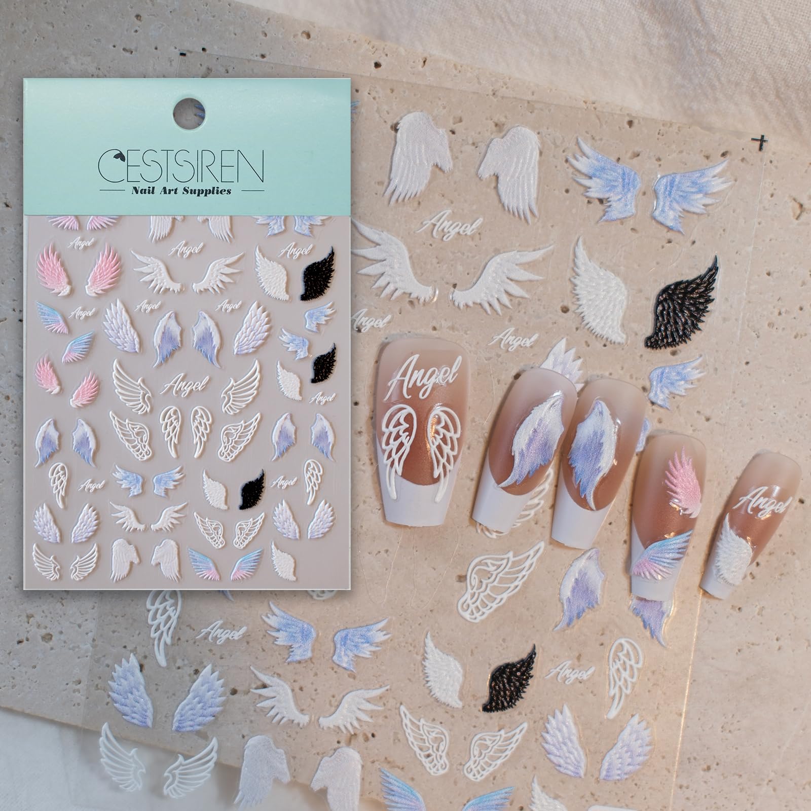 Amazon.com: CESTSIREN Angel Wings Nail Art Stickers, 5D Embossed ...