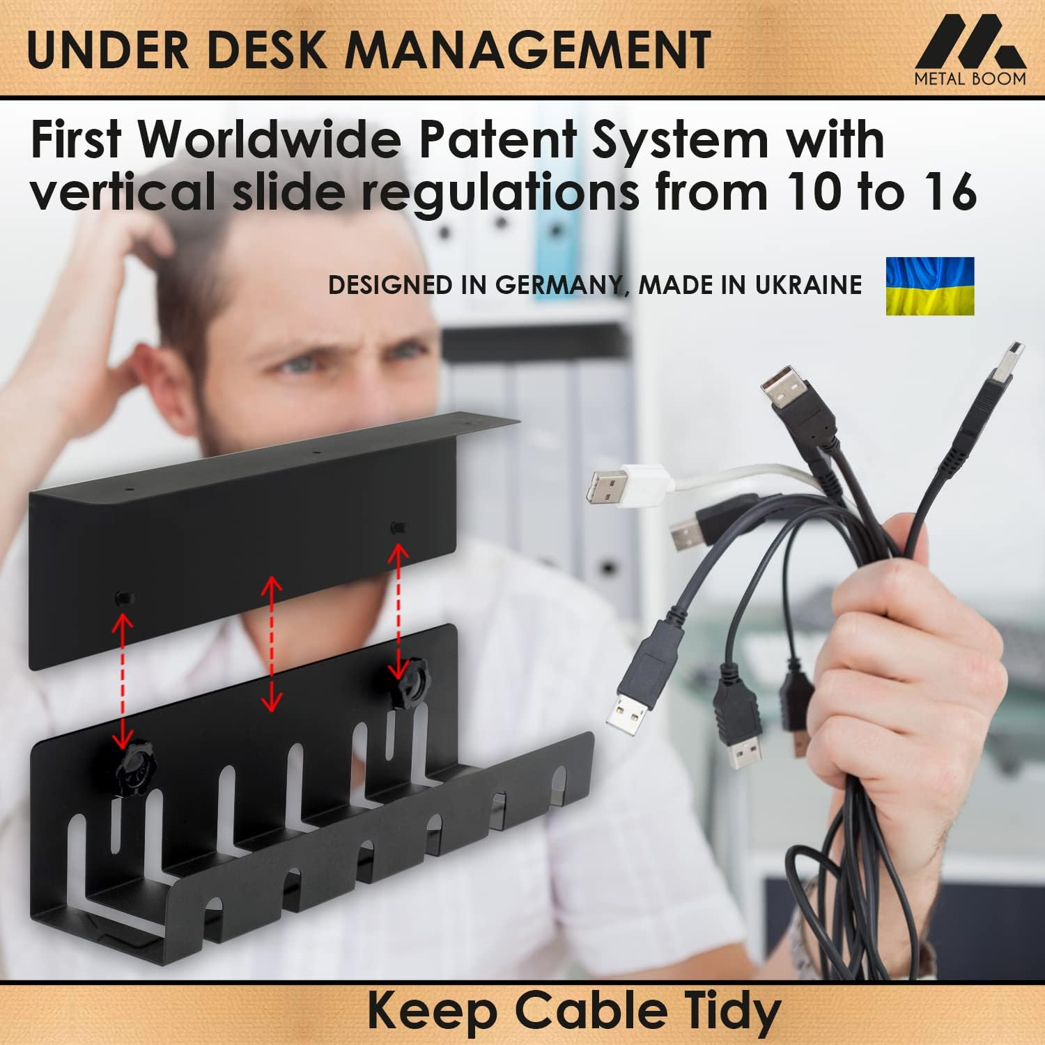 METALBOOM Cable Management Under Desk Organiser Tray, Patent Slide ...